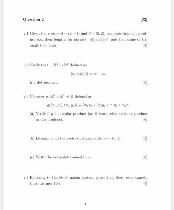 Solved 2.1 Given the vectors \\( \\vec{u}=(2,-1) \\) and \\( | Chegg.com
