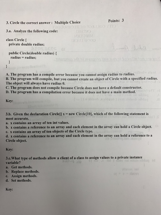 Solved 3. Circle the correct answer : Multiple Choice | Chegg.com