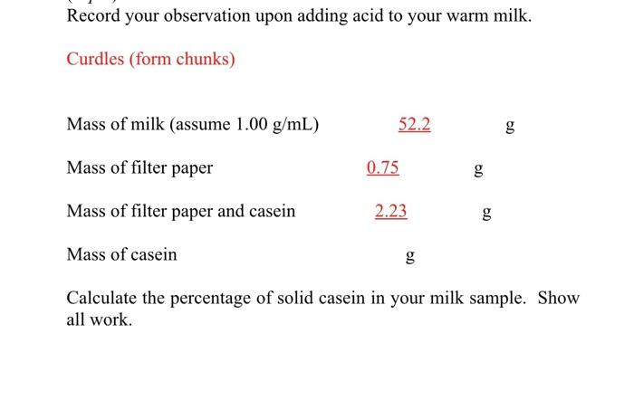 Experiment 10- Isolation and Identification of Casein | Chegg.com