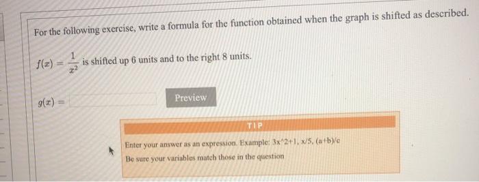 Solved For the following exercise, write a formula for the | Chegg.com