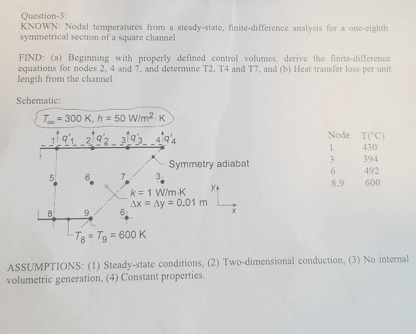 Solved Question-3: KNOWN: Nodal temperatures from a | Chegg.com