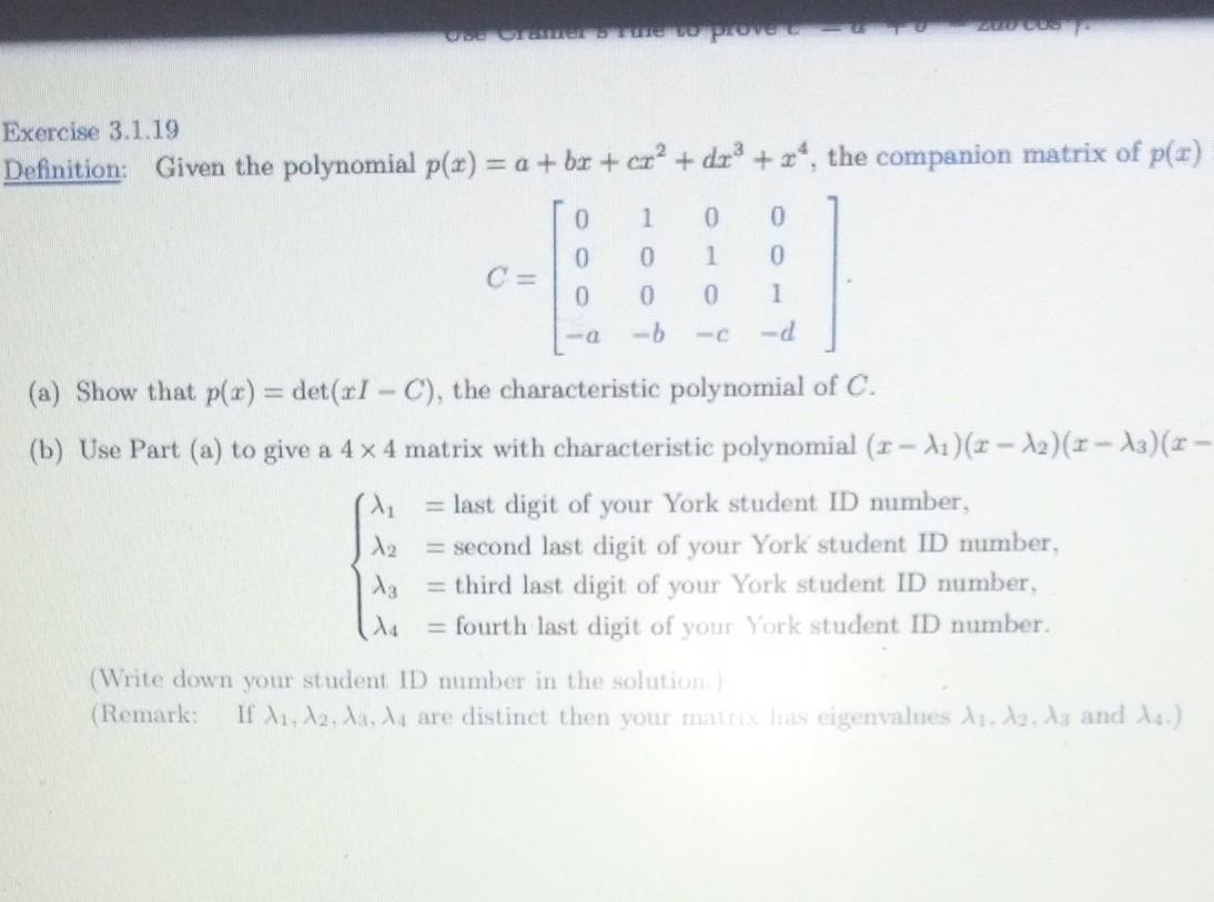 Solved Given the polynomial p(x)=a+bx+cx2+dx3+x4, the | Chegg.com