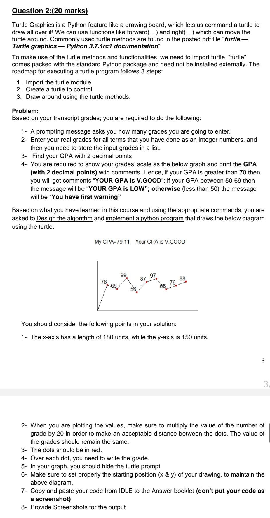 Solved Question 2:(20 marks) Turtle Graphics is a Python | Chegg.com