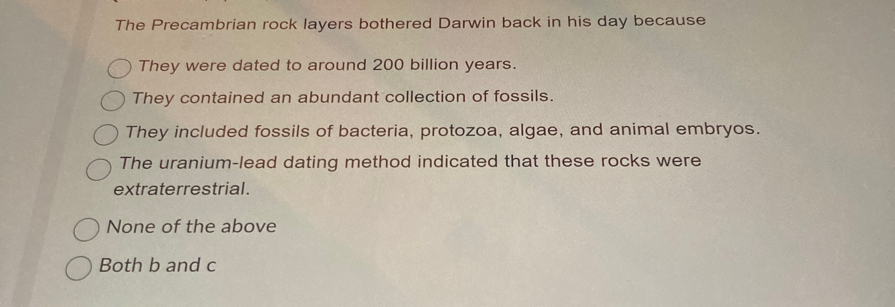 Solved The Precambrian rock layers bothered Darwin back in | Chegg.com