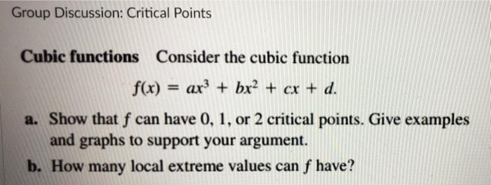 Solved Group Discussion: Critical Points Cubic functions | Chegg.com