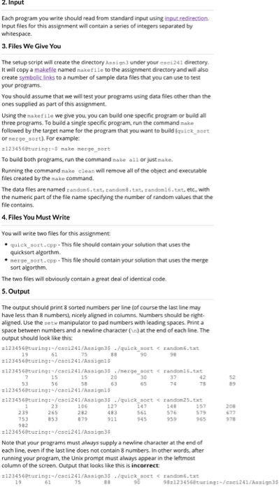 Solved 2. Input Each program you write should read from | Chegg.com