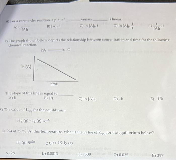 Solved versus is linear 6) For a zero-order reaction, a plot | Chegg.com