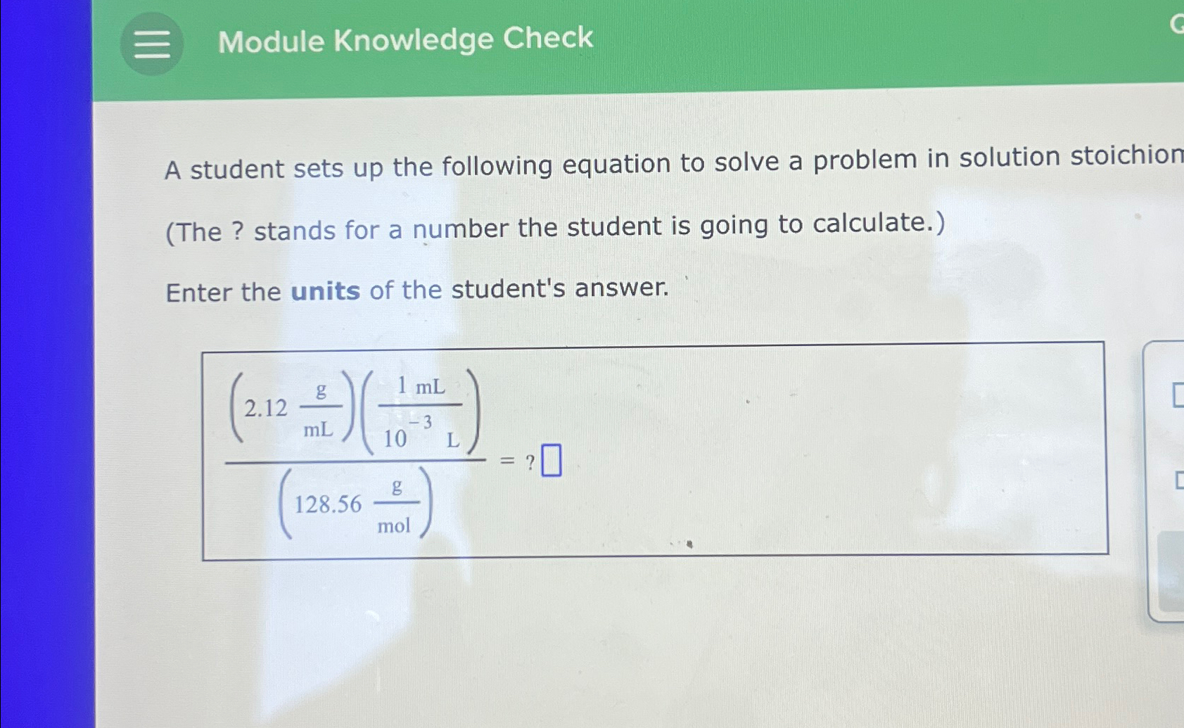 Solved Module Knowledge CheckA student sets up the following | Chegg.com