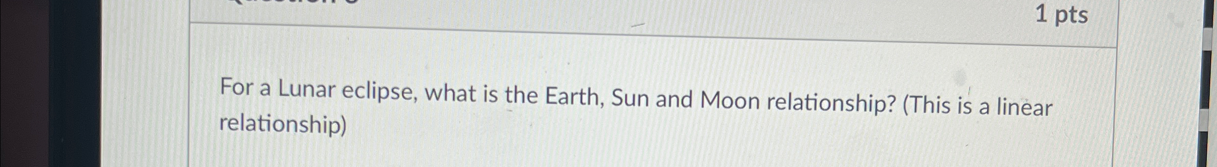 Solved For a Lunar eclipse, what is the Earth, Sun and Moon | Chegg.com