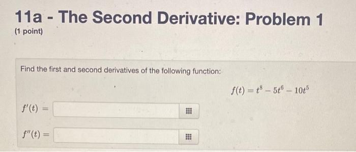 Solved 11a - The Second Derivative: Problem 1 (1 point) Find | Chegg.com