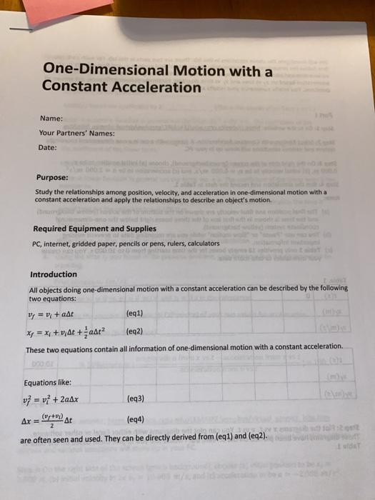 One-Dimensional Motion with a Constant Acceleration | Chegg.com