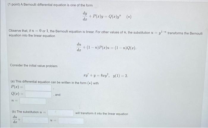 [Solved]: differential equations, substitutions (1 point) A