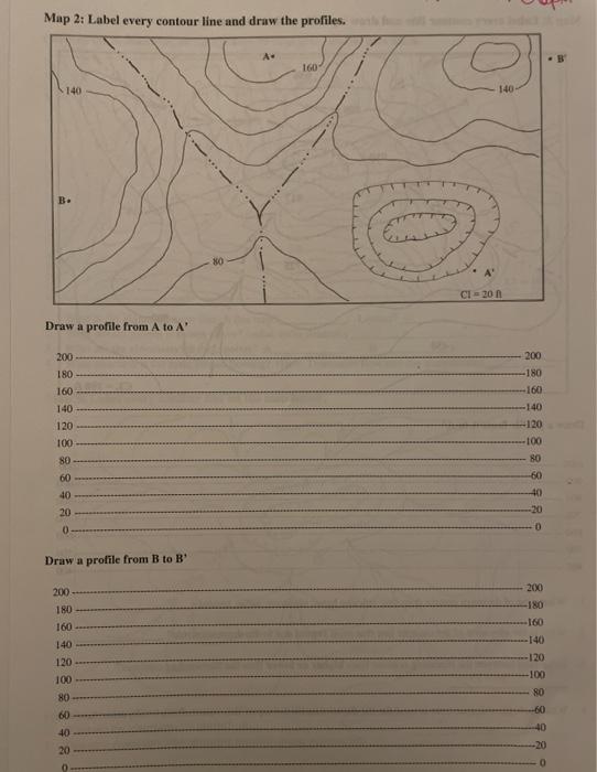 Solved MAP 2: Label every contour line and draw the | Chegg.com