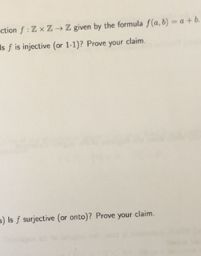 Solved ction F:ZxZ Z given by the formula f(a, b) = a + b. | Chegg.com