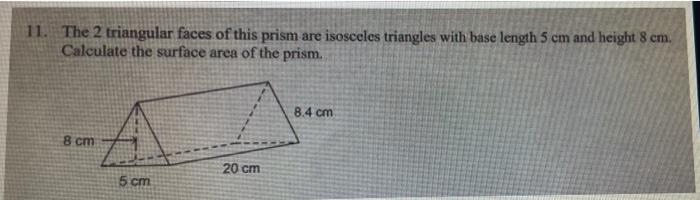 Solved 11. The 2 triangular faces of this prism are | Chegg.com