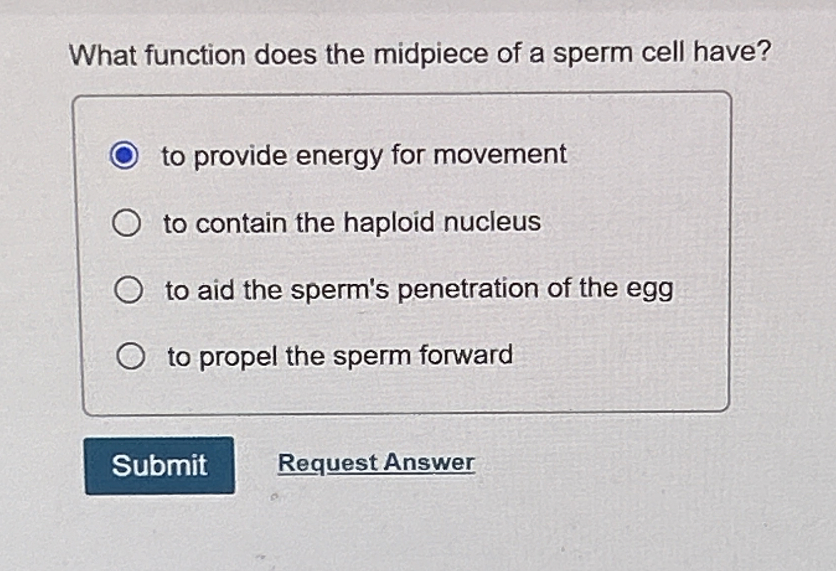 Solved What function does the midpiece of a sperm cell | Chegg.com