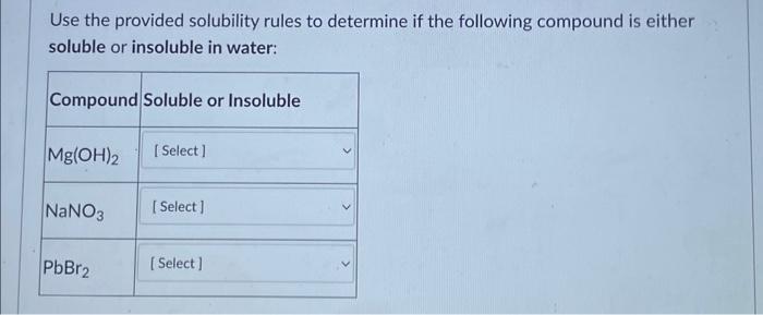 Solved Use the provided solubility rules to determine if the | Chegg.com