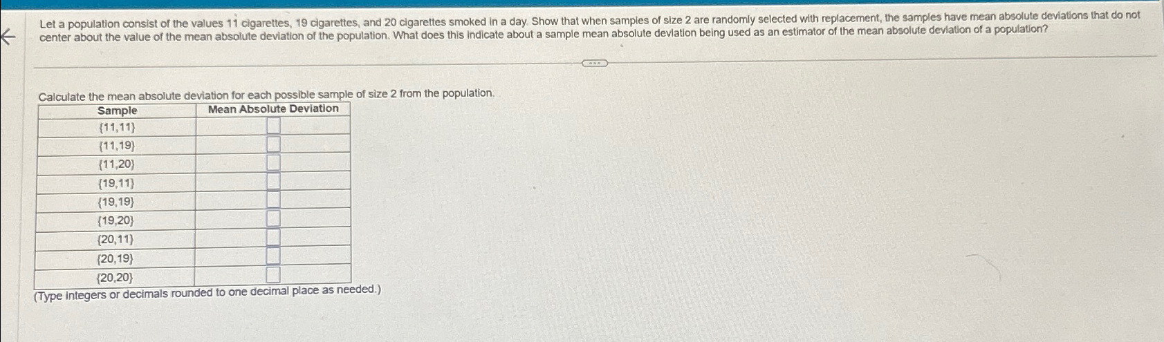 Solved Calculate the mean absolute deviation for each | Chegg.com