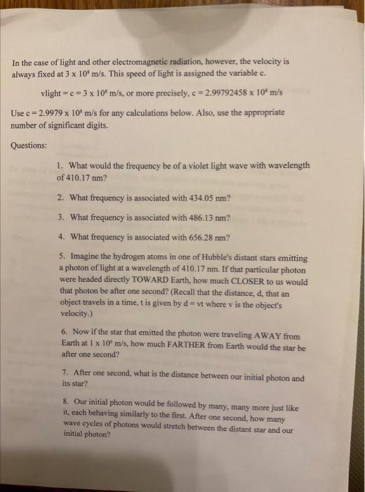 Solved he case of light and other electromagnetic radiation, | Chegg.com