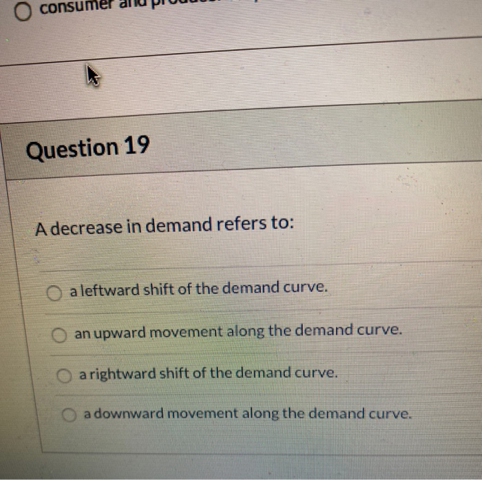 Solved consumer alu p Question 19 A decrease in demand | Chegg.com