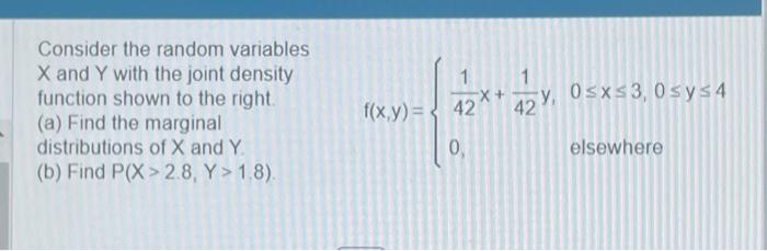 Solved Consider the random variables X and Y with the joint | Chegg.com