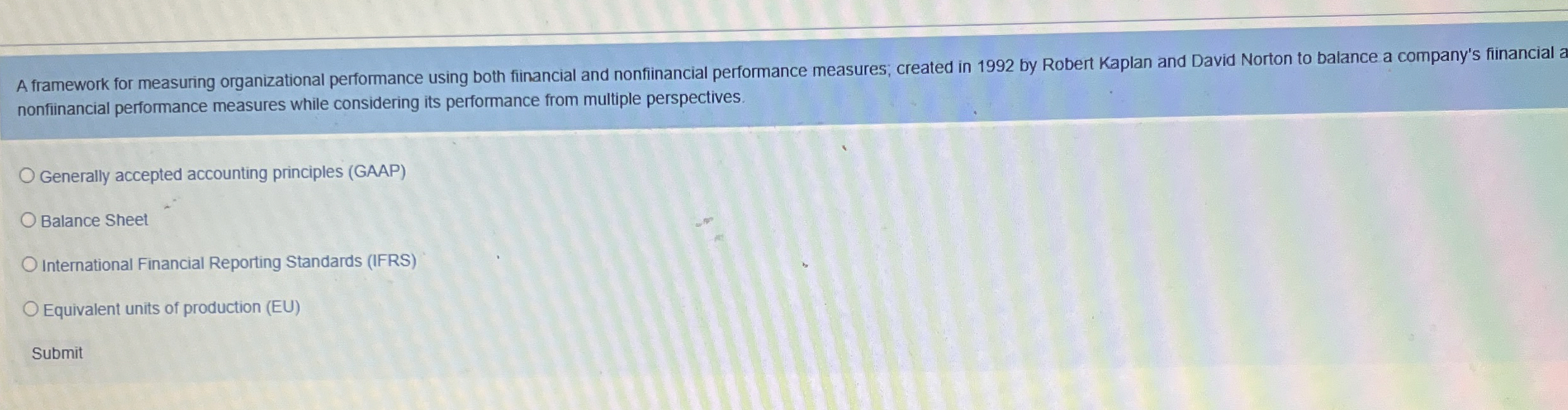 Solved A framework for measuring organizational performance | Chegg.com