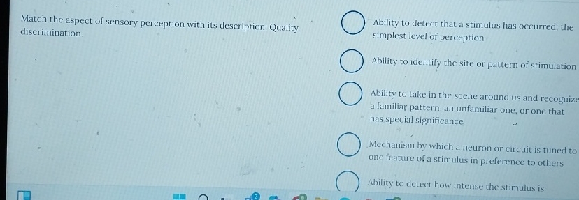 Solved Match the aspect of sensory perception with its | Chegg.com