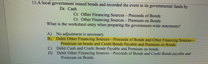 Solved 13.A local government issued bonds and recorded the | Chegg.com