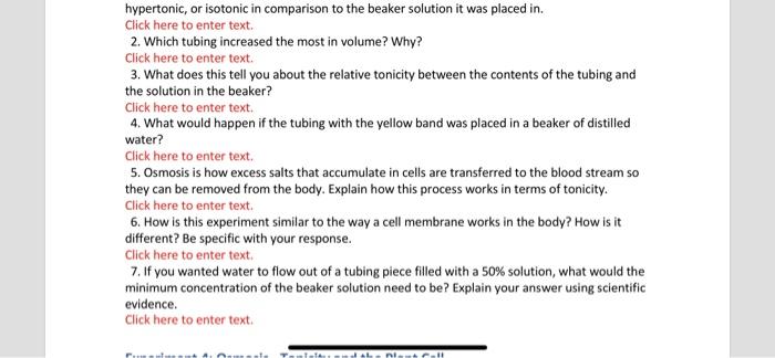Solved hypertonic, or isotonic in comparison to the beaker | Chegg.com