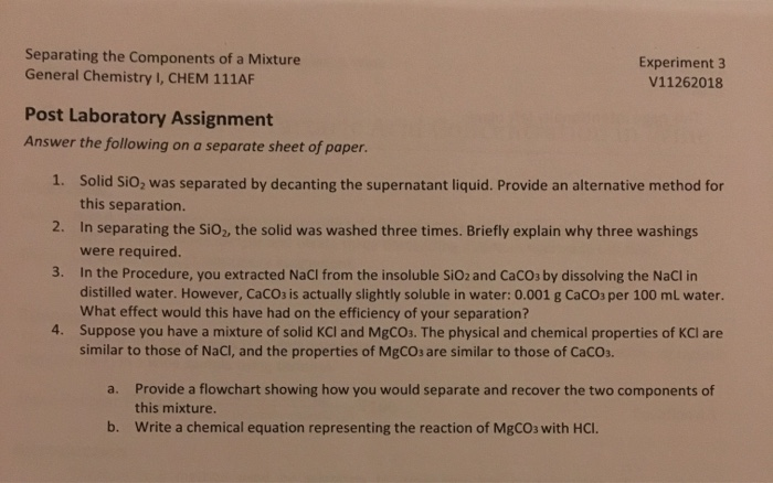 Solved Separating the Components of a Mixture General | Chegg.com