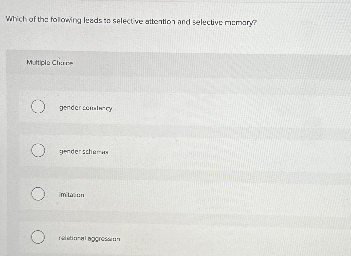 Solved Which of the following leads to selective attention | Chegg.com