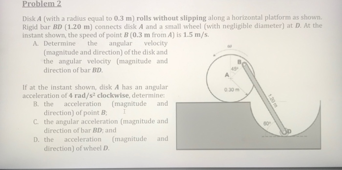 Solved Problem 2 Disk A (with a radius equal to 0.3 m) rolls | Chegg.com
