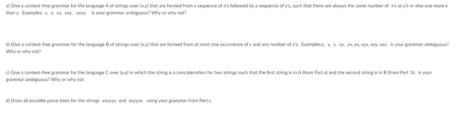 Solved a) ﻿Give a context-free grammar for the language A | Chegg.com