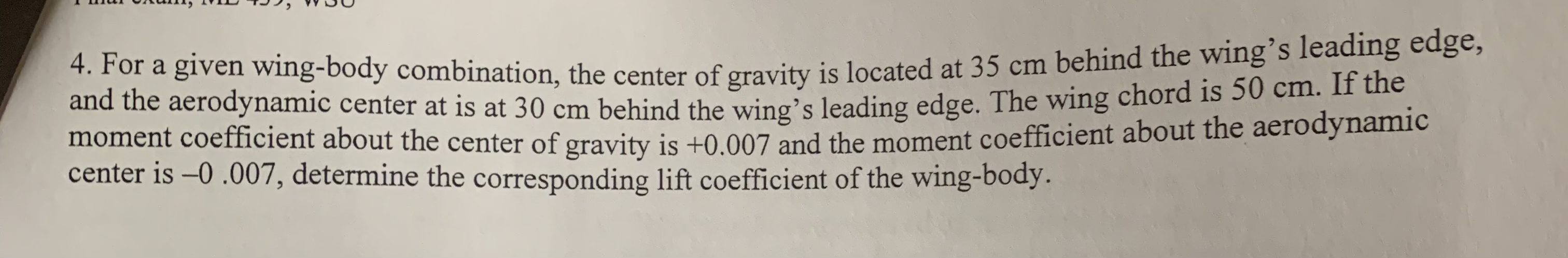 Solved For a given wing-body combination, the center of | Chegg.com