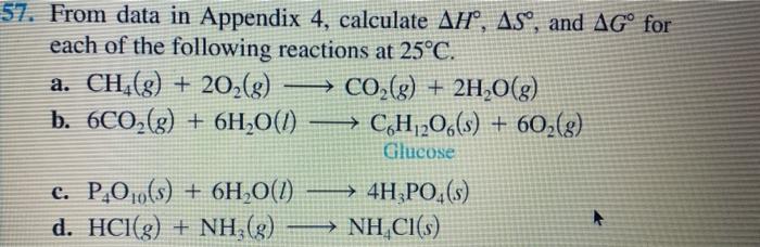 From data in Appendix 4 , calculate ΔH∘,ΔS∘, and ΔG∘ | Chegg.com