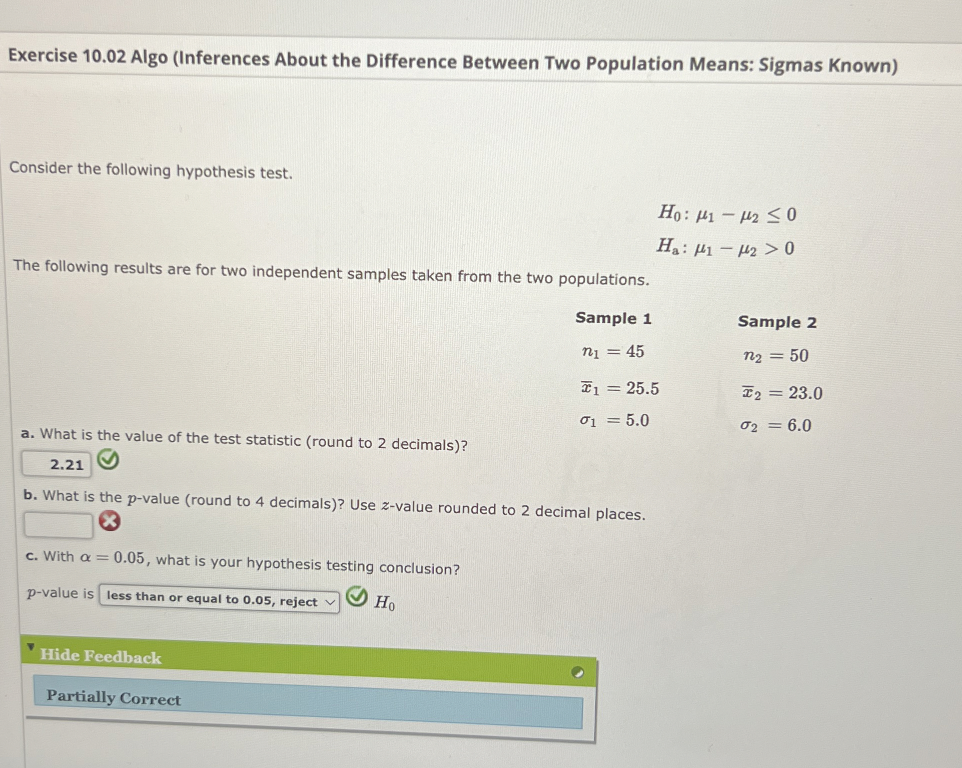 Solved Exercise 10.02 ﻿Algo (Inferences About the Difference | Chegg.com