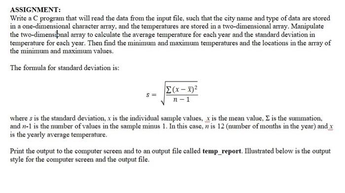 Solved ASSIGNMENT: Write a C program that will read the data | Chegg.com
