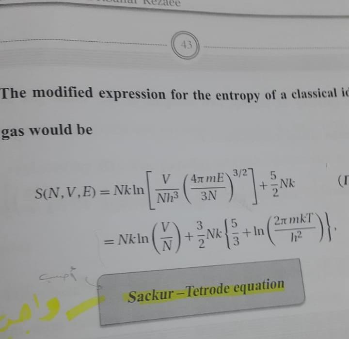 Solved 43 The modified expression for the entropy of a | Chegg.com