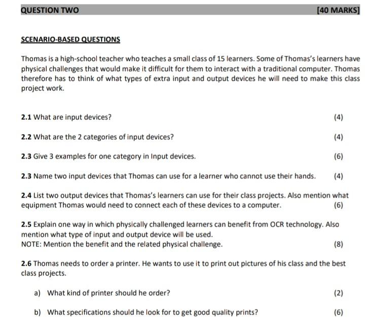 Solved QUESTION TWO [40 MARKS] SCENARIO-BASED QUESTIONS | Chegg.com