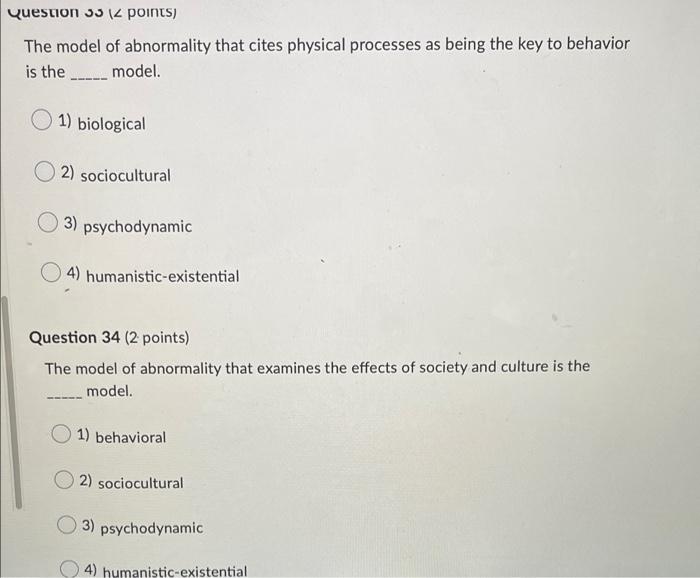 Solved Question 33 points) The model of abnormality that | Chegg.com