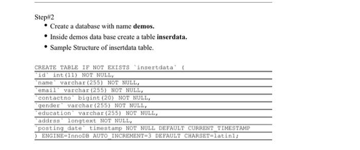 Solved Step\#2 - Create a database with name demos. - Inside | Chegg.com