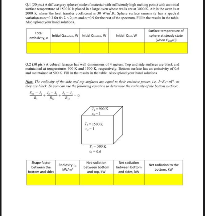 Solved Q.1 (50 pts.) A diffuse gray sphere (made of material | Chegg.com