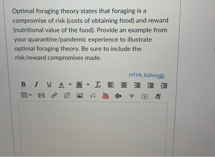 Solved Optimal foraging theory states that foraging is a | Chegg.com