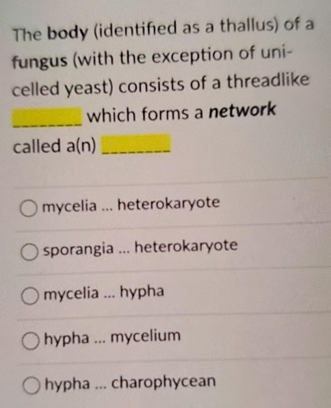 Solved The body (identified as a thallus) of a fungus (with | Chegg.com