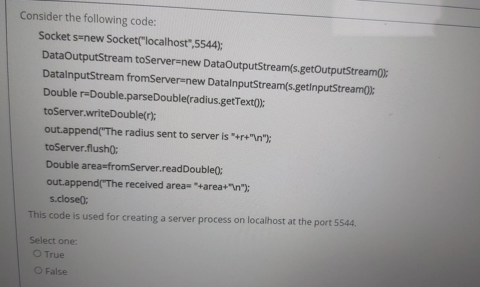 Solved Consider the following code: Socket s=new | Chegg.com