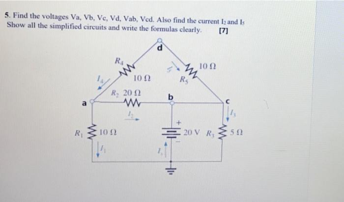 Solved 5. Find the voltages Va, Vb, Ve, Vd, Vab, Ved. Also | Chegg.com