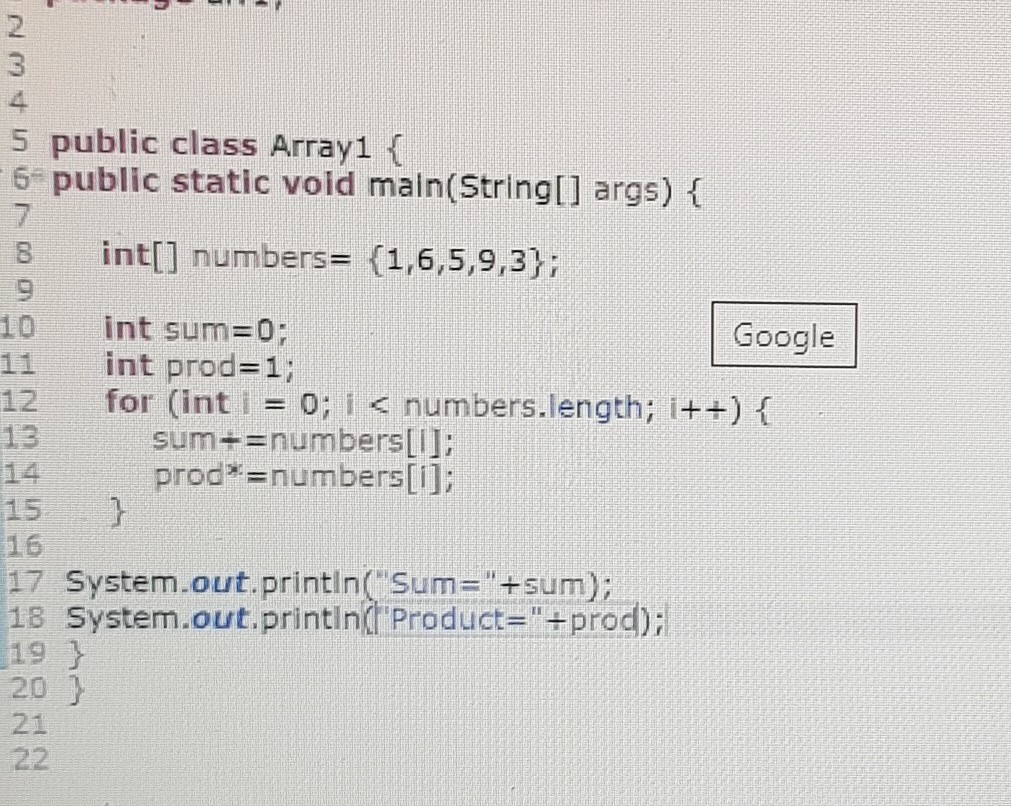 Solved 5 public class Array1 { - 6 public static void | Chegg.com