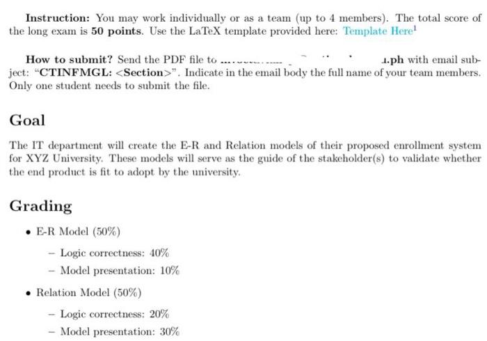 Instruction: You may work individually or as a team | Chegg.com