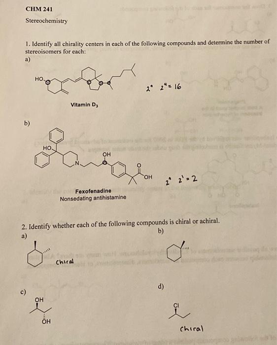 Solved 1. Identify all chirality centers in each of the | Chegg.com