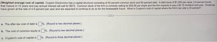 Solved (Weighted average cost of capital) Crypton | Chegg.com
